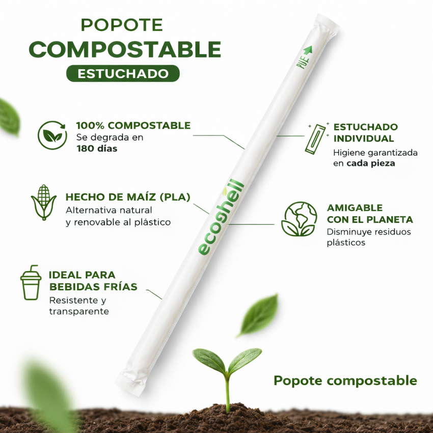 Popote Estuchado Compostable PLA (bioplástico de maíz) Estuchado ...